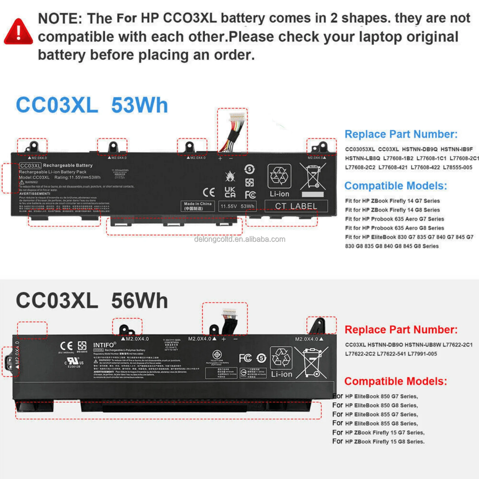 HP Elitebook 850 G7 G8 Battery - 56wh CC03XL Rechargeable
