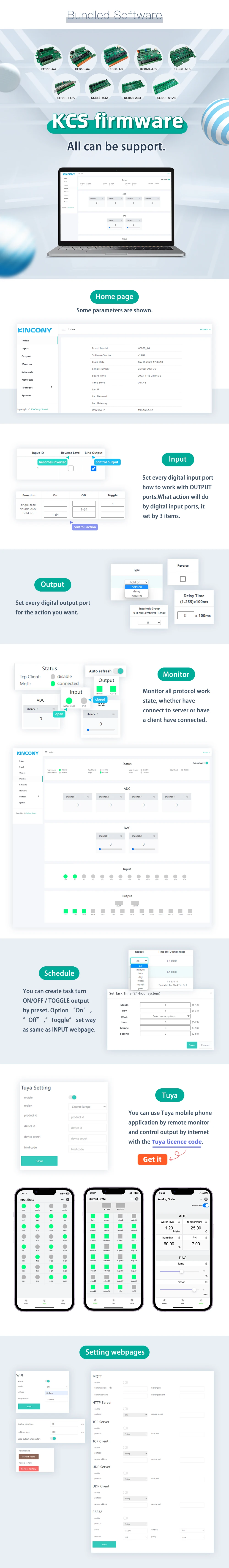 Kincony Tuya 4ch Switch ESP32 Wifi RS232 USB Relay Module