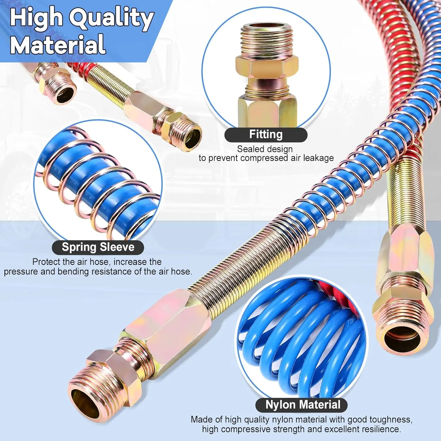 15FT Suzi Coiled Air Brake Hose Air Brake Coiled Short Tail Assembly ...