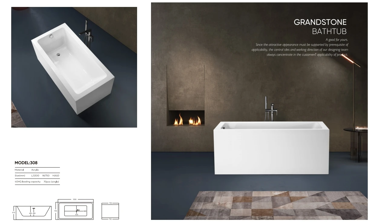 UPC Rectangular Deep Soaking Free Standing Bathtub Acrylic