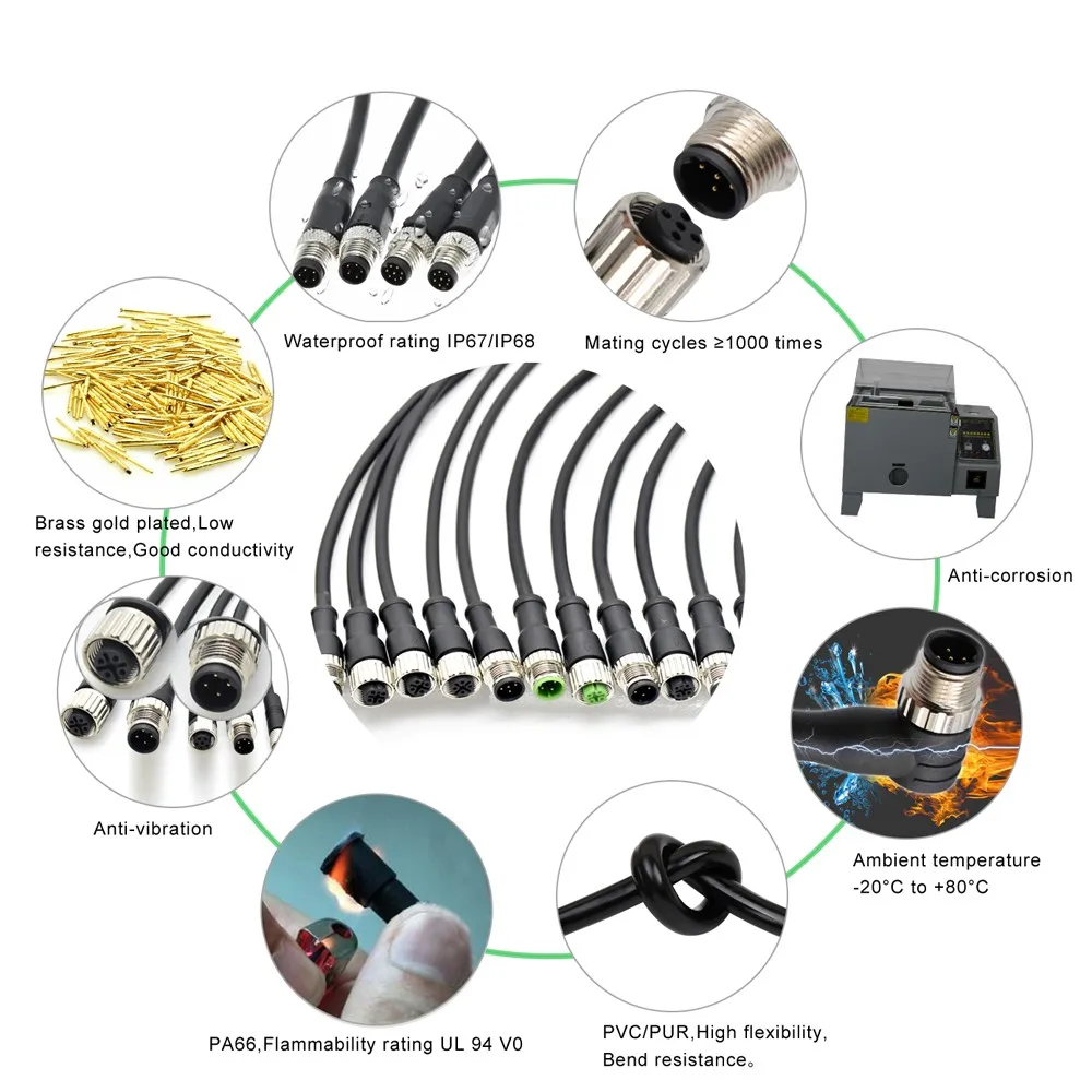 Male M8 Pcb Connector4 Pin Electrical Right Angle 90 Degree Black ...