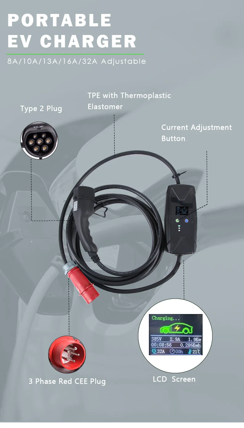 22KW Portable EV Charger - Efficient Electric Vehicle Charging