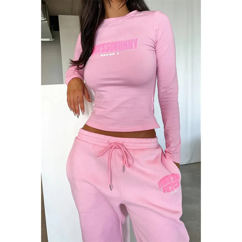 Oem Custom Fall Pink Women's Sweatsuit Jogging Suit Plain Conjuntos ...