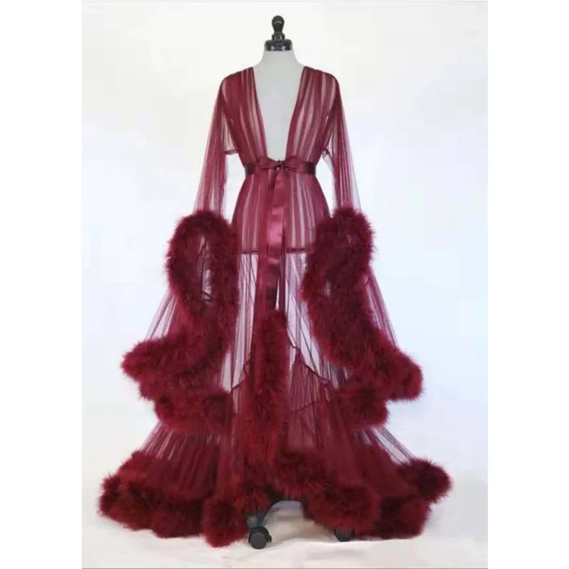High Quality Sexy Night Wear Transparent Rabbit Fur Mesh Robe With ...
