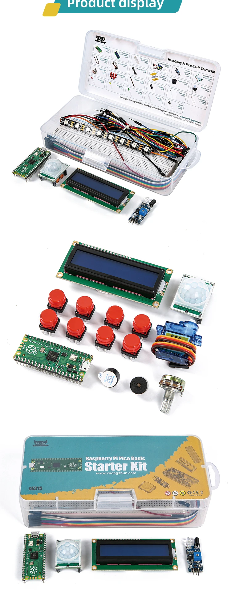 Raspberry Pi Pico Basic Starter Kit With Breadboard I2c 1602 Lcd Display Module9g Mirco Servo