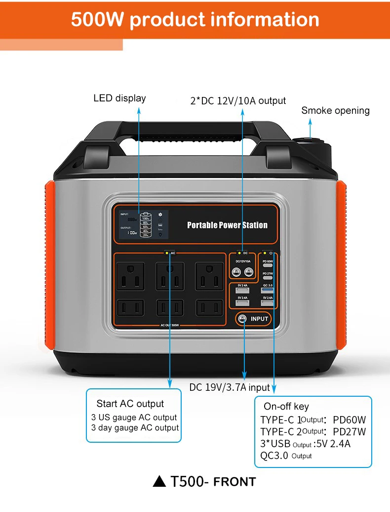 Waterproof Camping Solar Portable Power Station Generator 500w Portable ...