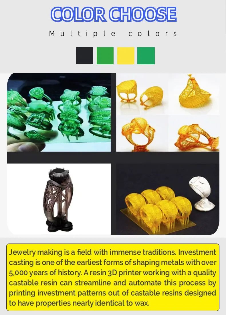 Smooth Surface High Wax Green Color UV 405nm Resin 3D Printing Castable ...