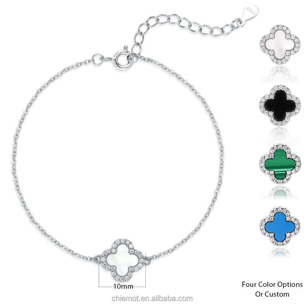Simple High Quality S925 Sterling Silver Four Leaf Clover Bracelet 925 Sterling Silver Women ...