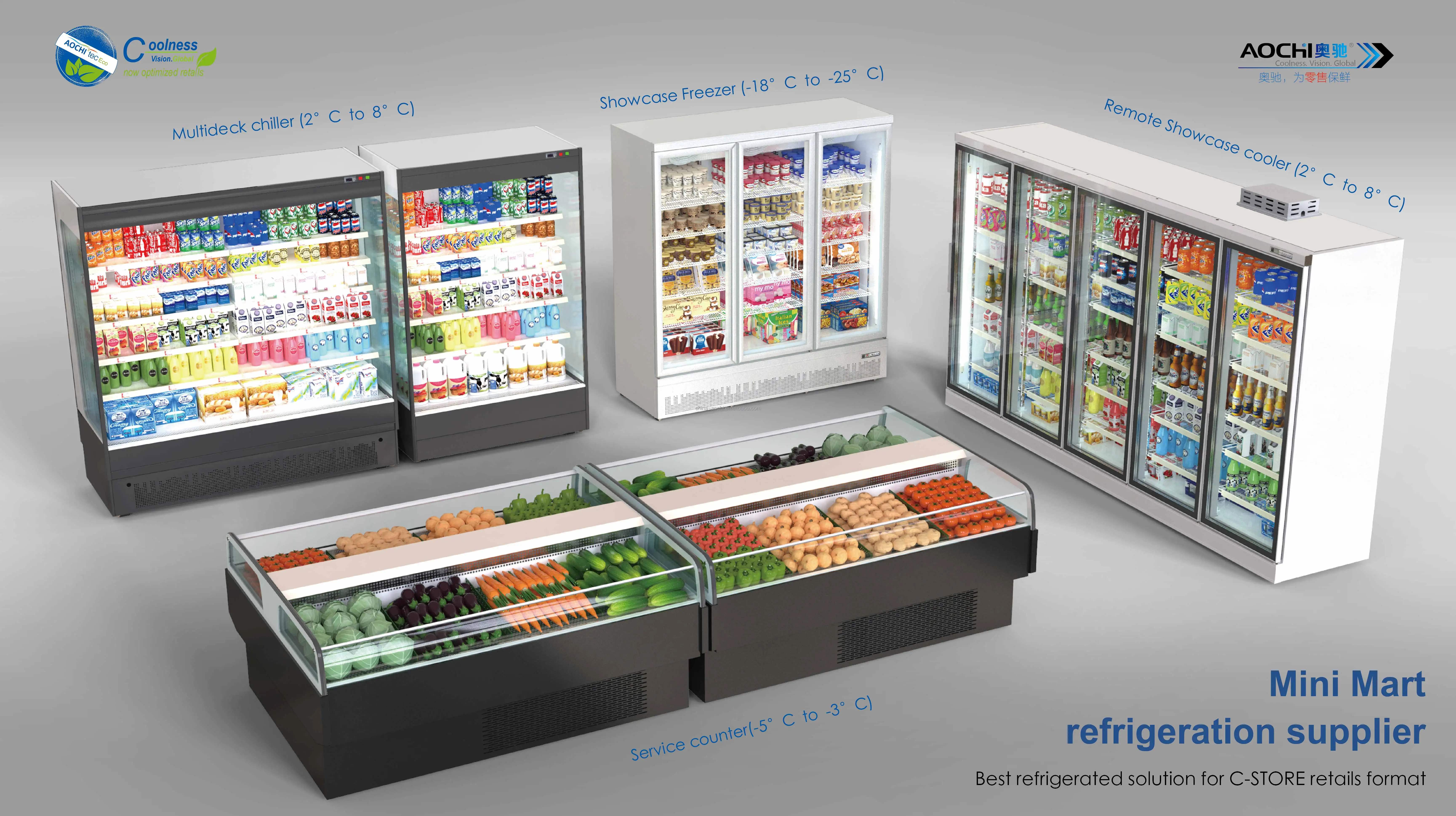 AOCHI Vertical Upright Glass Door Freezer - 480L to 2200L