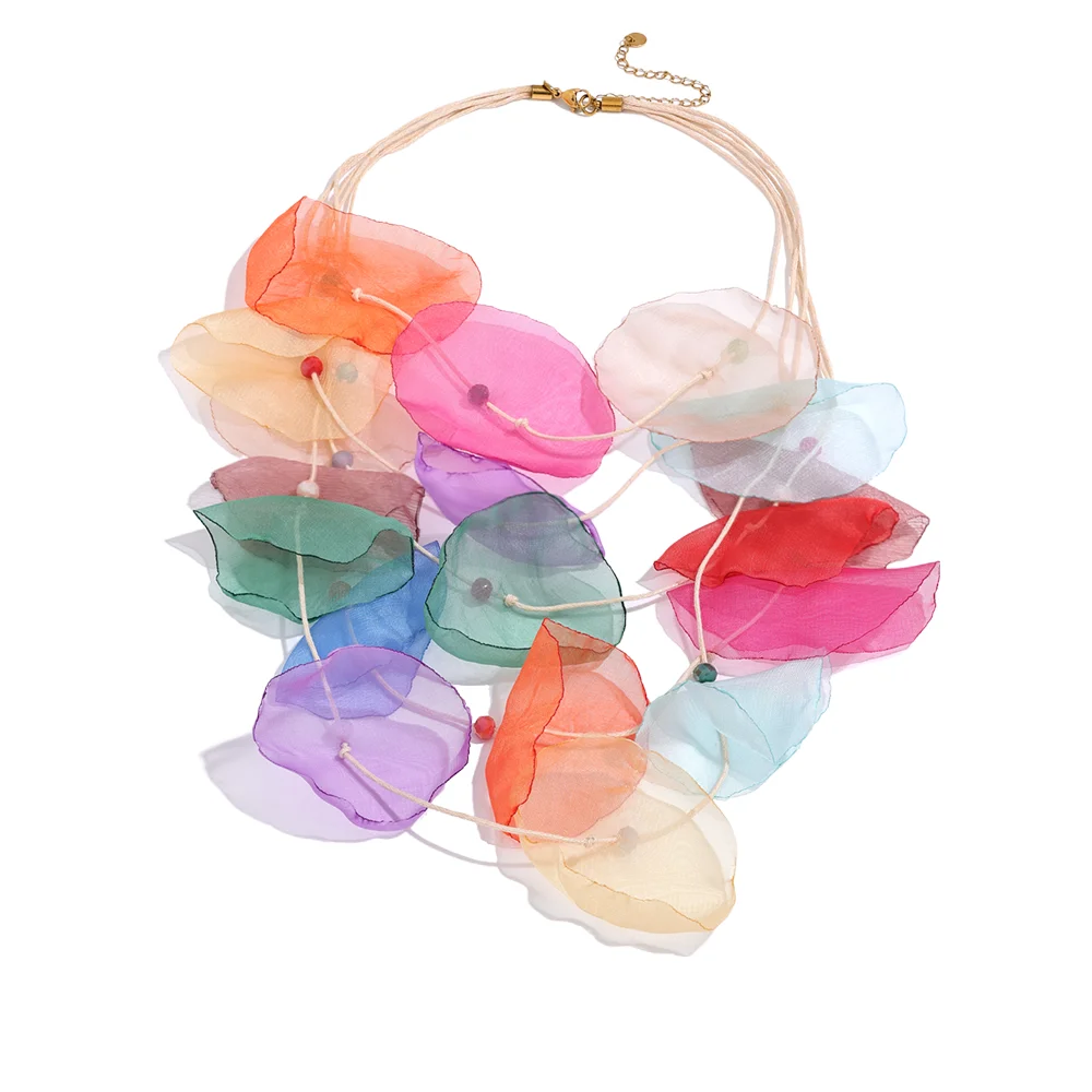 JINYOU 2383 Colorful Y2K Polyester Petal Flower Layered Overlay Handmade Necklace Stainless ...