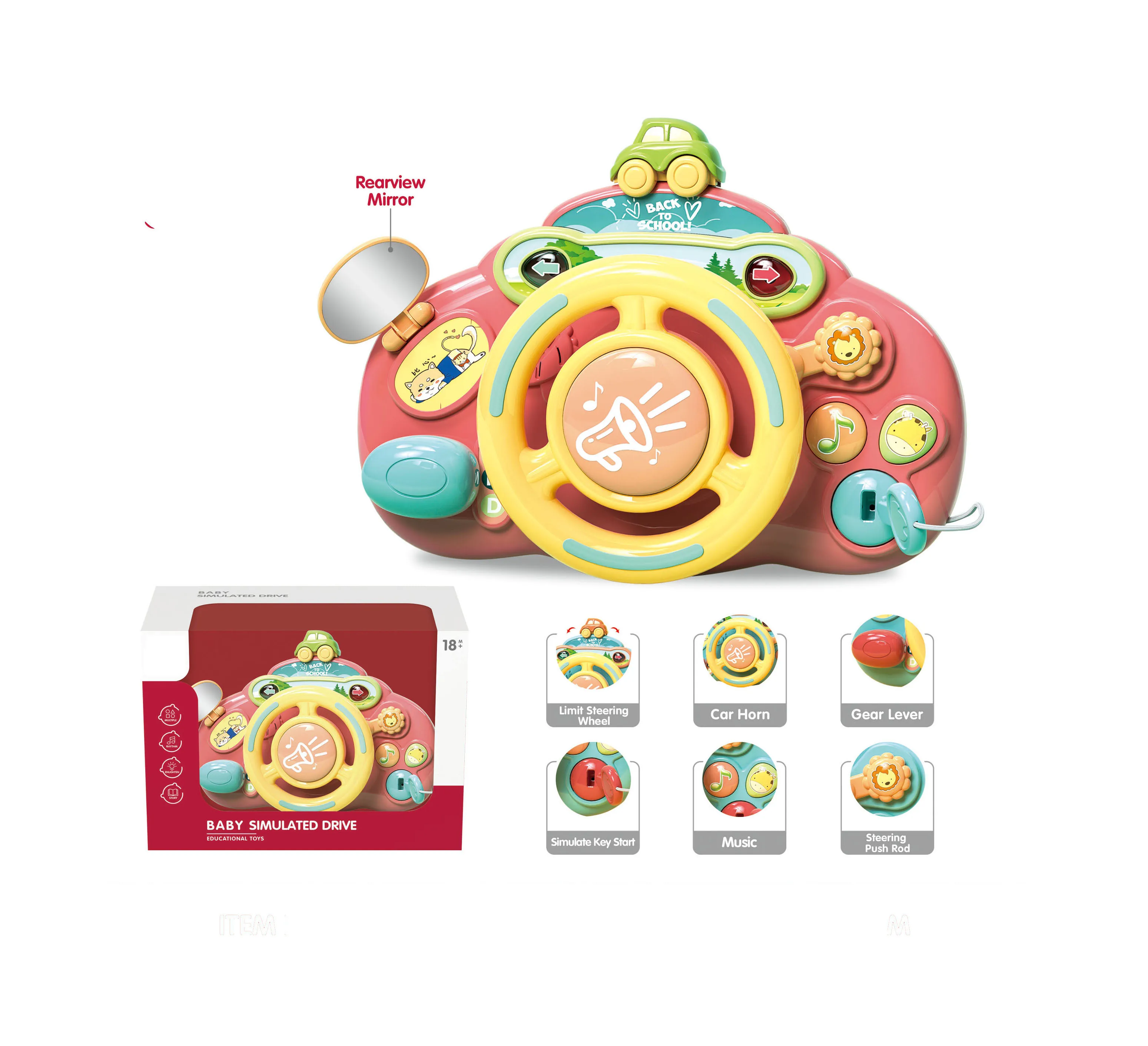 Baby Simulation Drive Steering Wheel With Rearview Mirror Kids ...