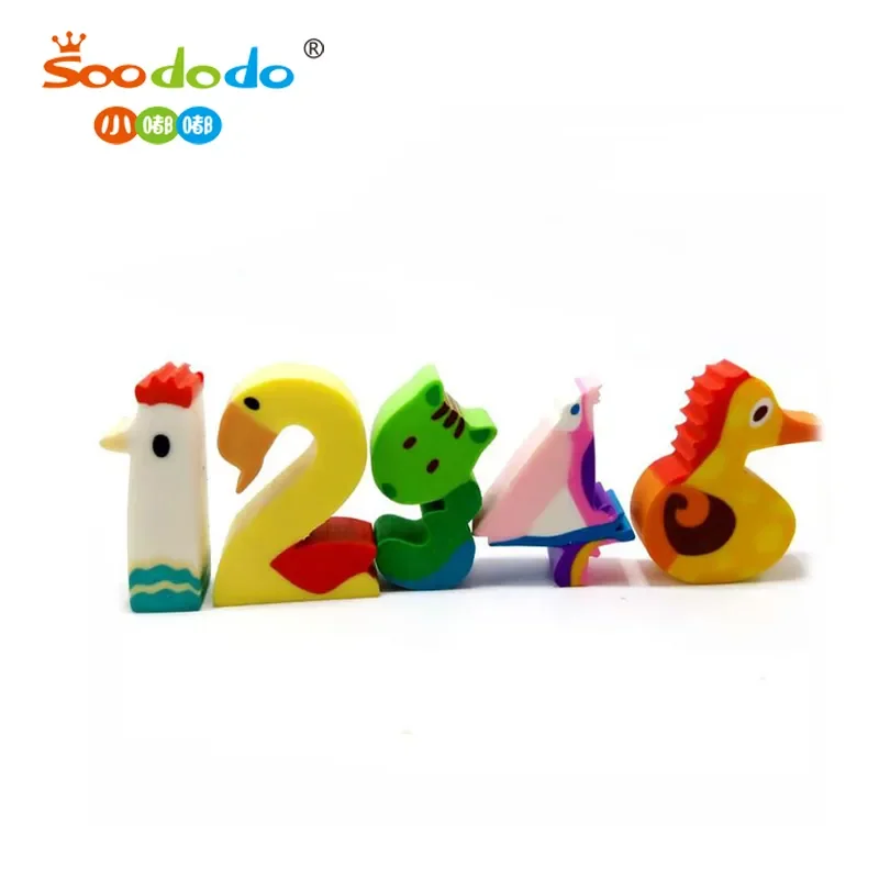 Soododo Factory Custom Print 2D Animal Number Shaped Rubber Eraser ...