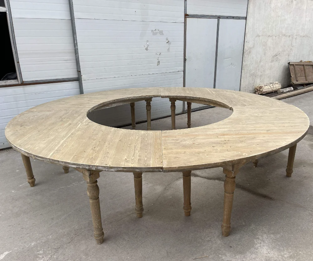 This Garden Curved Wooden Outdoor Table Features Rustic Seating Perfect ...