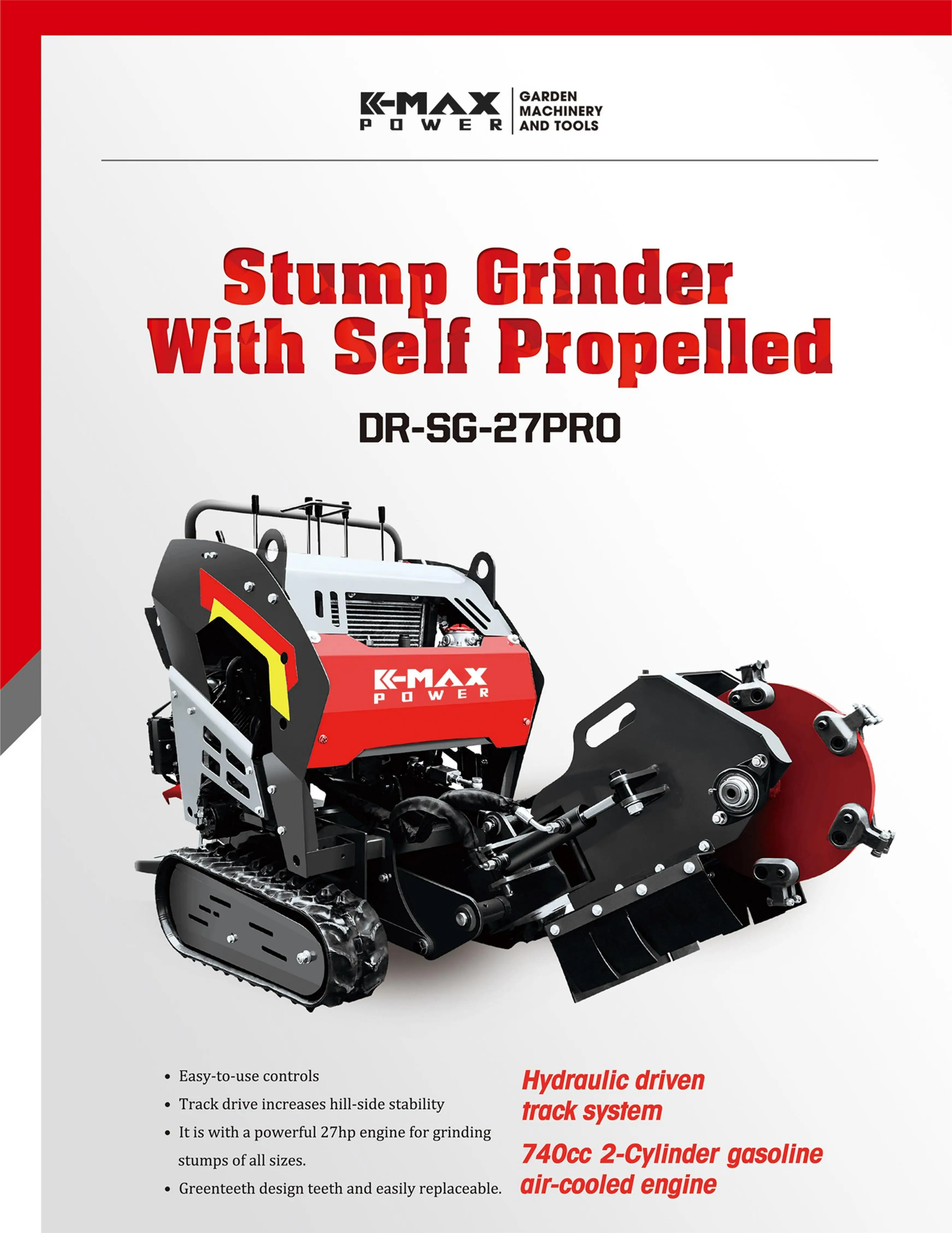 24HP 740CC DR-SG-27PRO Walk Behind Track Stump Grinder With Self ...