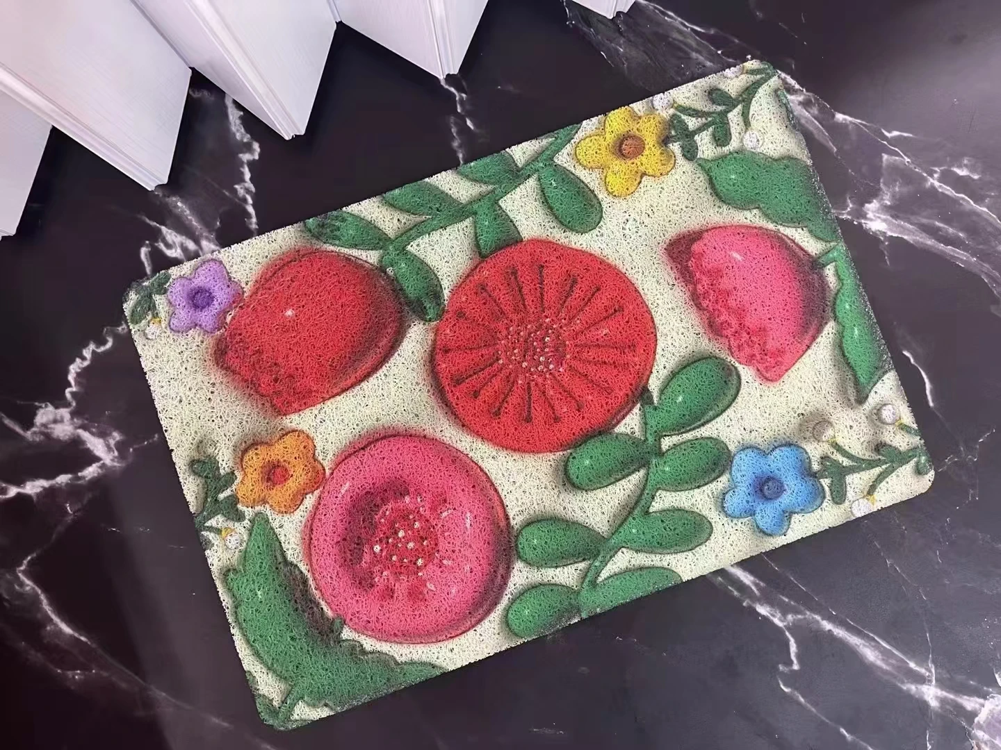 Custom Logo 3D Printed PVC Coil Door Mat Textured Loofah Mats Flower ...