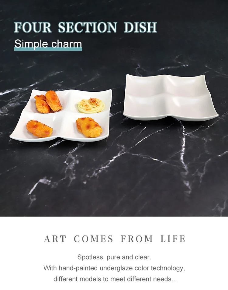 Matte Square Ceramic Divided Serving Platter &tray 4 Compartment White ...