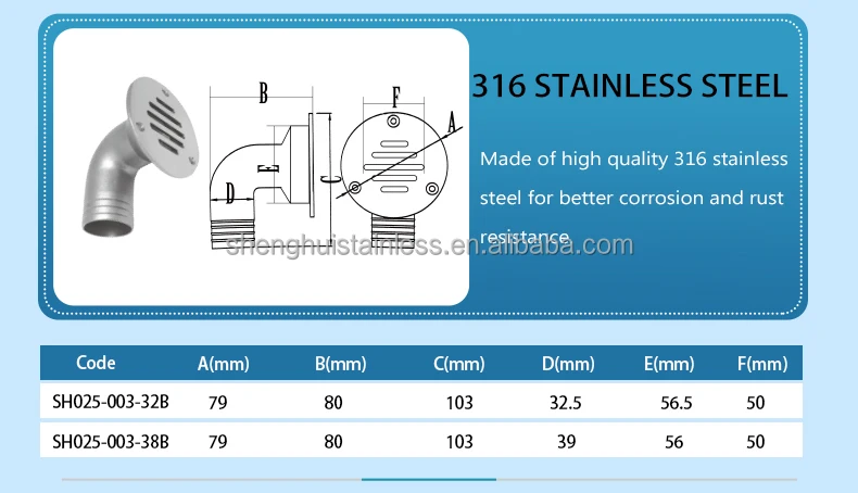 Marine Accessories Boat Floor Drain Stainless Steel 316 Boat Splash ...