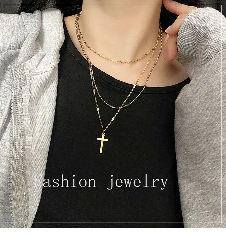 Gold Necklace Cross Necklace Carline Waterproof Fashion Layered ...