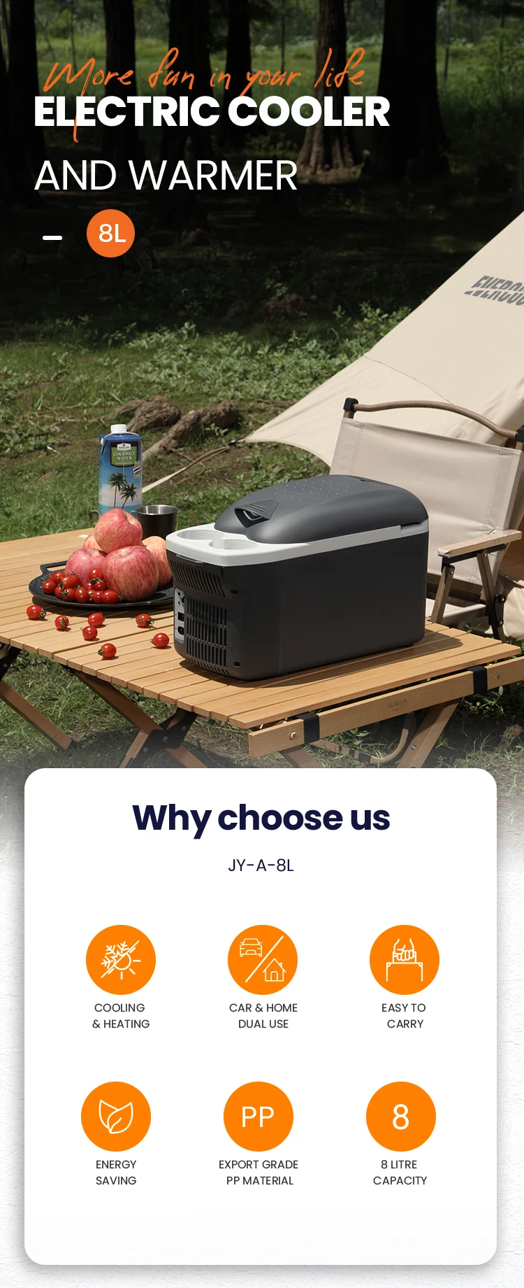 EVERCOOL 8L 12V Mini Car Backseat Fridge - Efficient Cooling