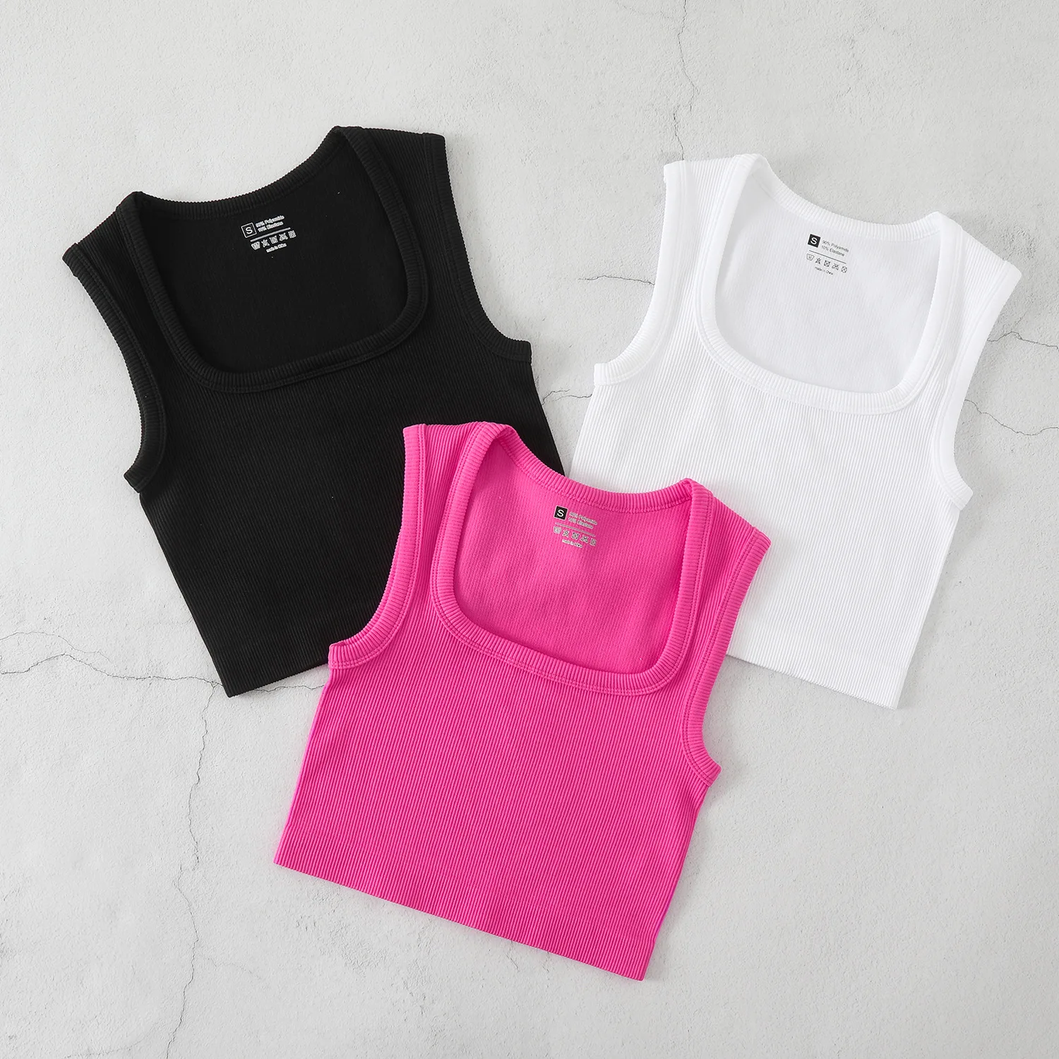 90% Polyamide 10% Elastane Women Square Neck Sport Yoga Crop Tank Top ...