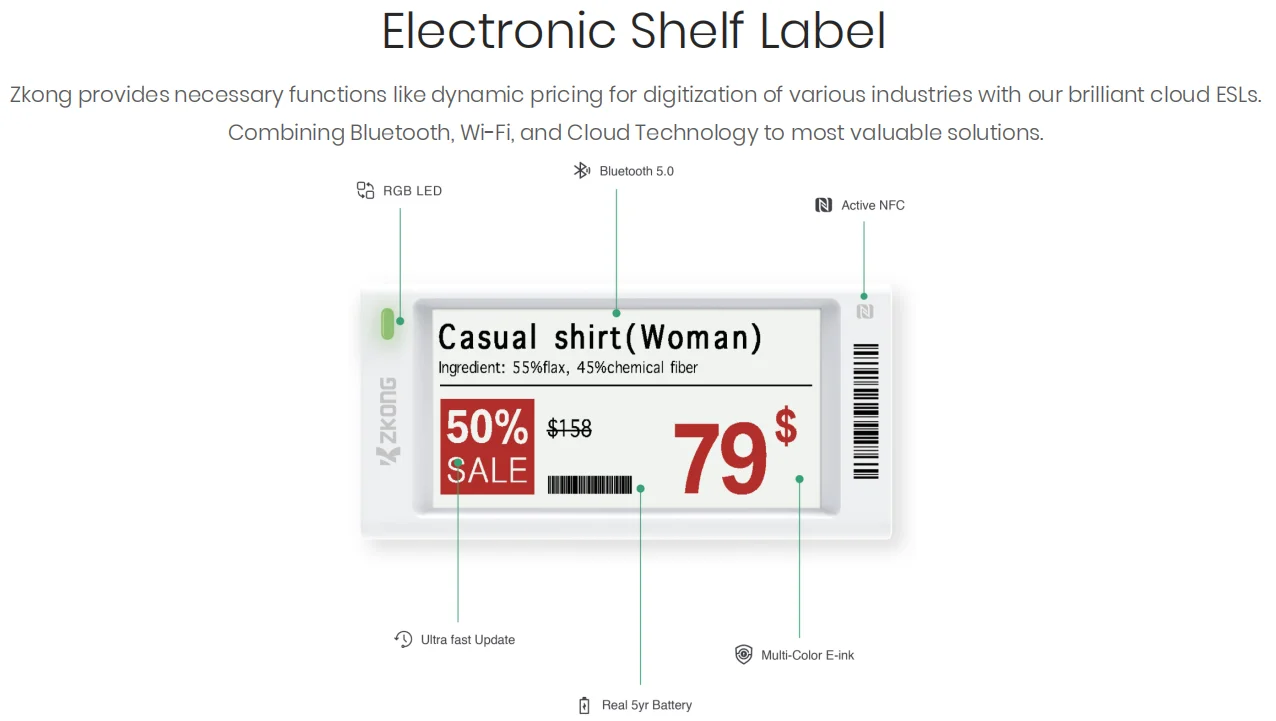Battery Power Ble Electron Label Retail Grocery Store Shelf Edge E ...