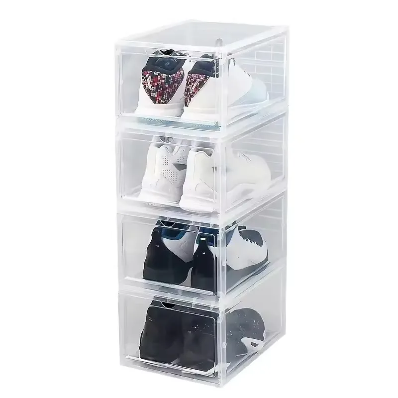 Hard Shell Clear Plastic Stackable Shoe Organizer Space-saving Foldable ...