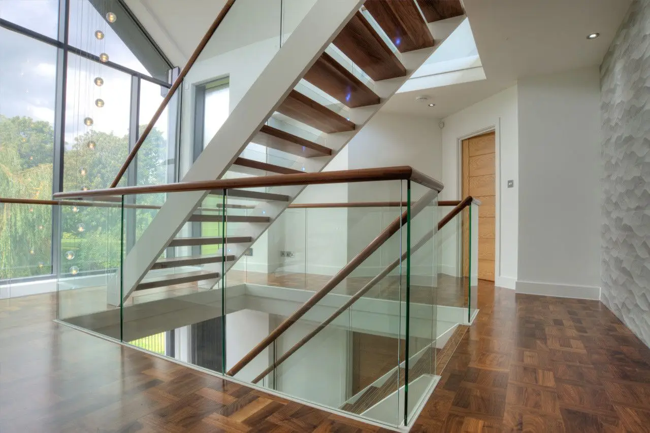 Modern Steel Wood Stairs Indoor Straight Double Stringers Timber Steel ...