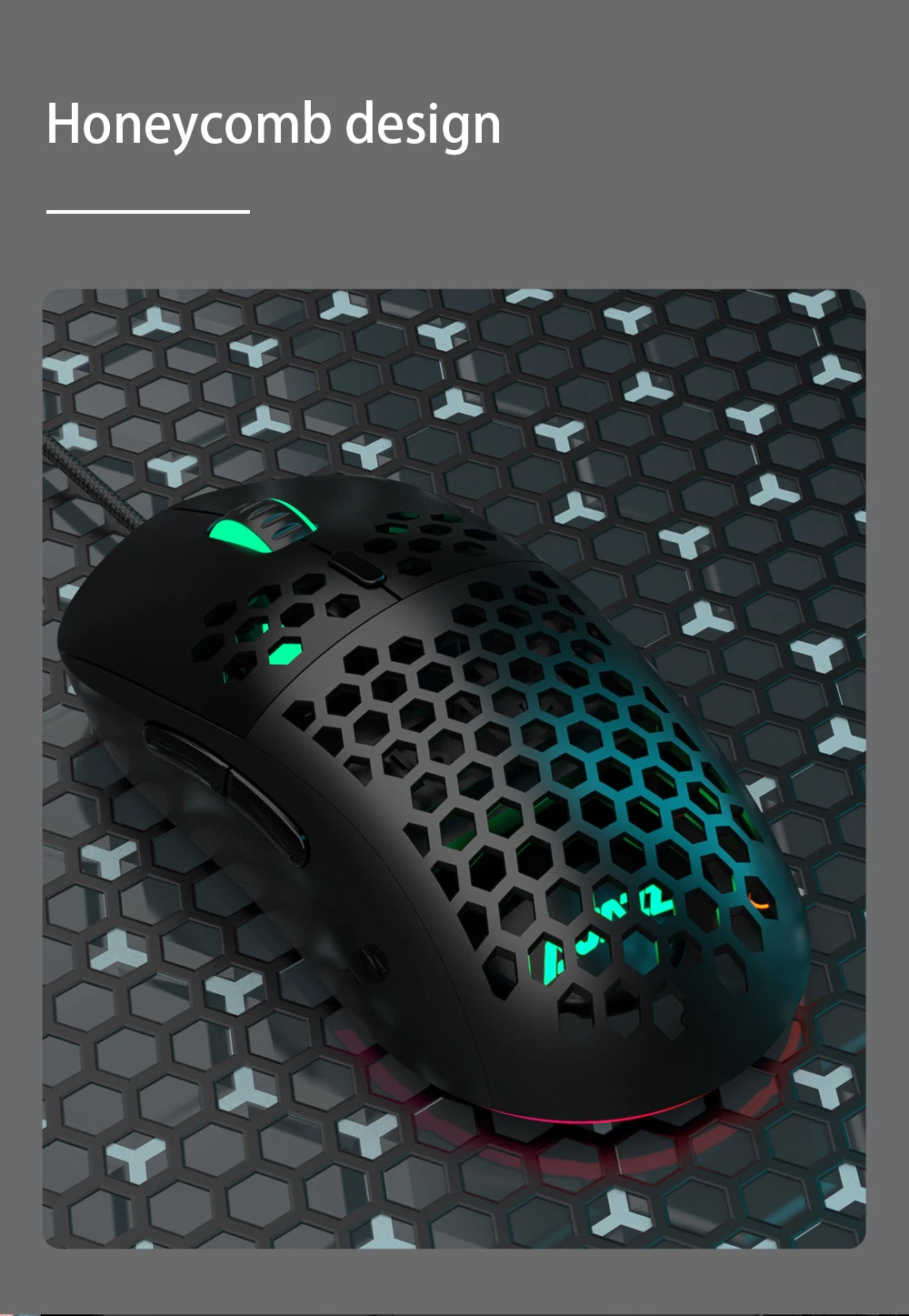 Ajazz AJ380 Wired Gaming Mouse Ergonomic Honeycomb Design 69g Lightweight 16000DPI Gaming Mouse ...