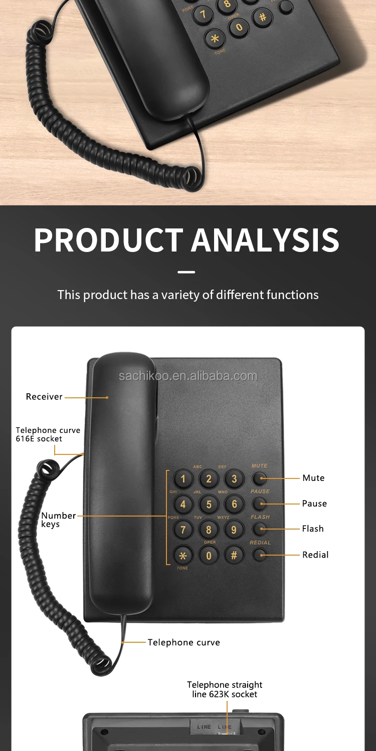 Cheap Home and Office Telephone with Fixed Cord ABS Material