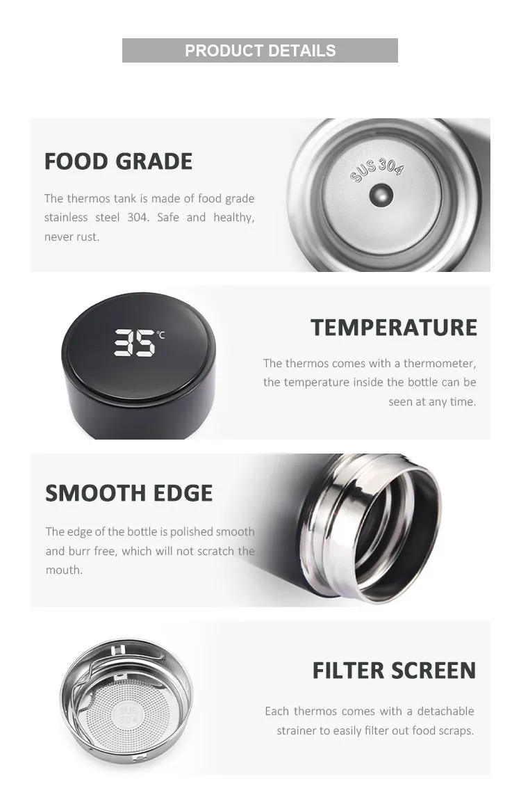 Digital Led Temperature Display Vacuum Flasks Thermoses Gift Set Stainless Steel Smart Hot Water ...