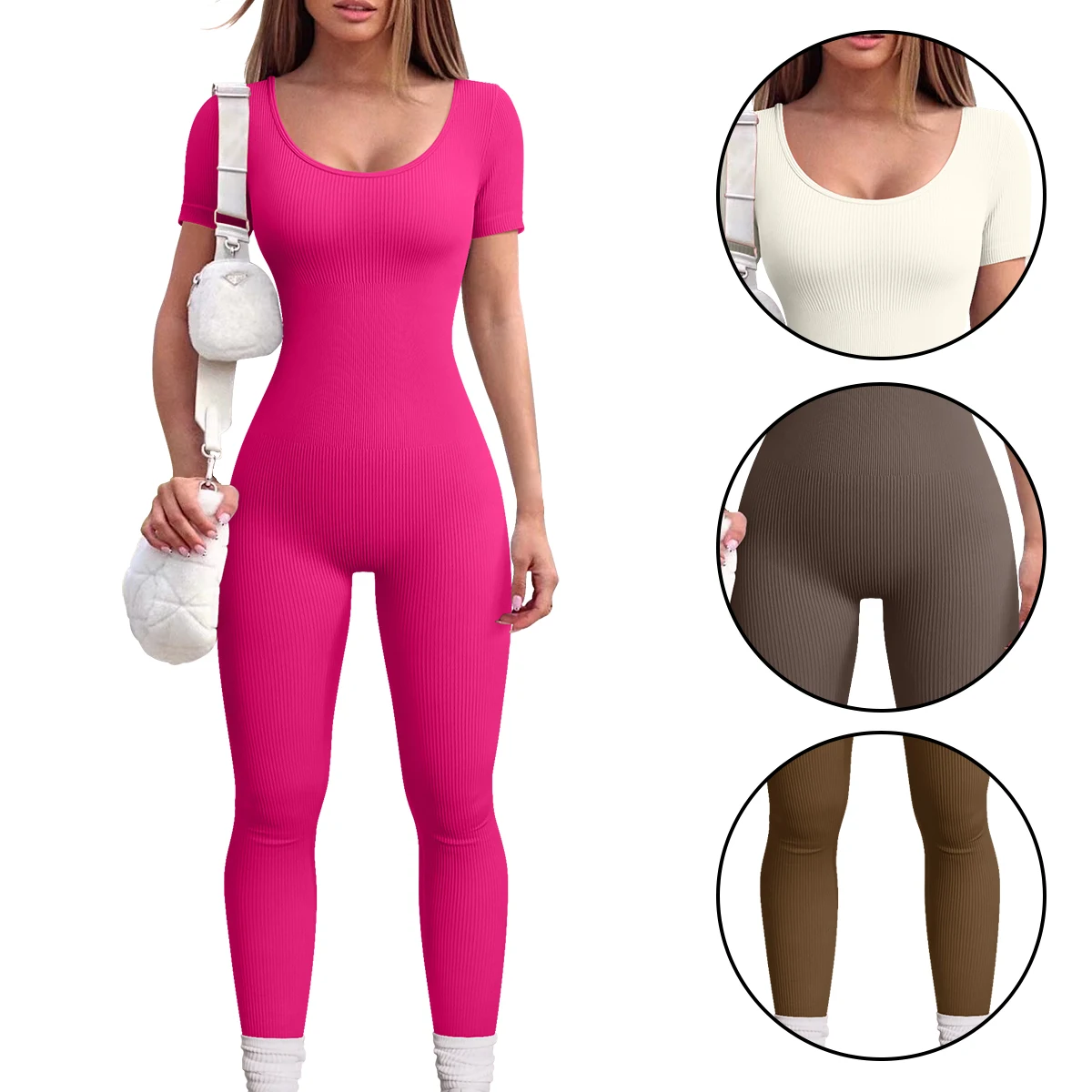 Customized U Neck Short Sleeved Bodysuits Hip Lifting Gym Apparel Women ...