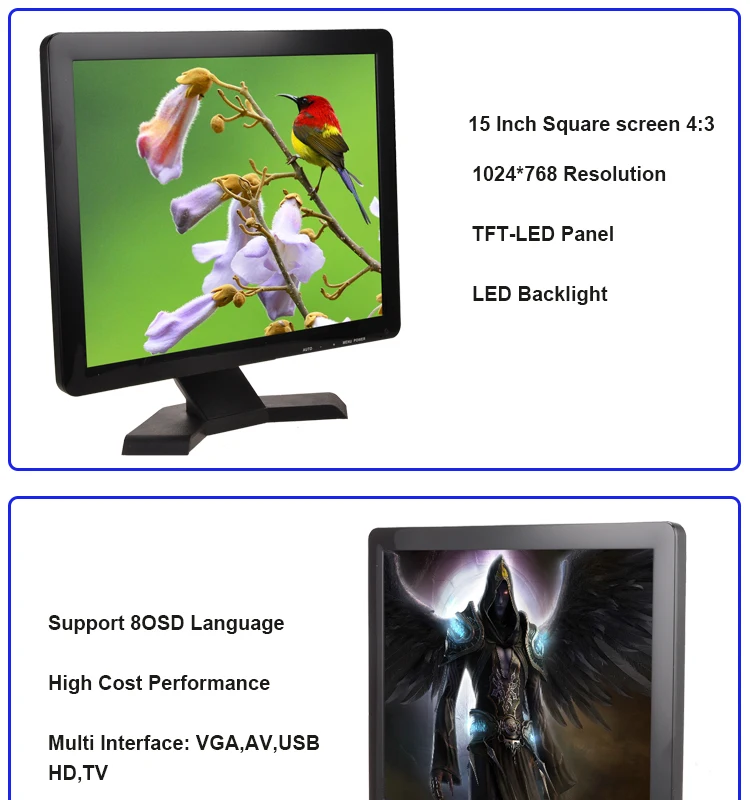 15 Inch LED TV Monitor - Brightness, AV Input & Support