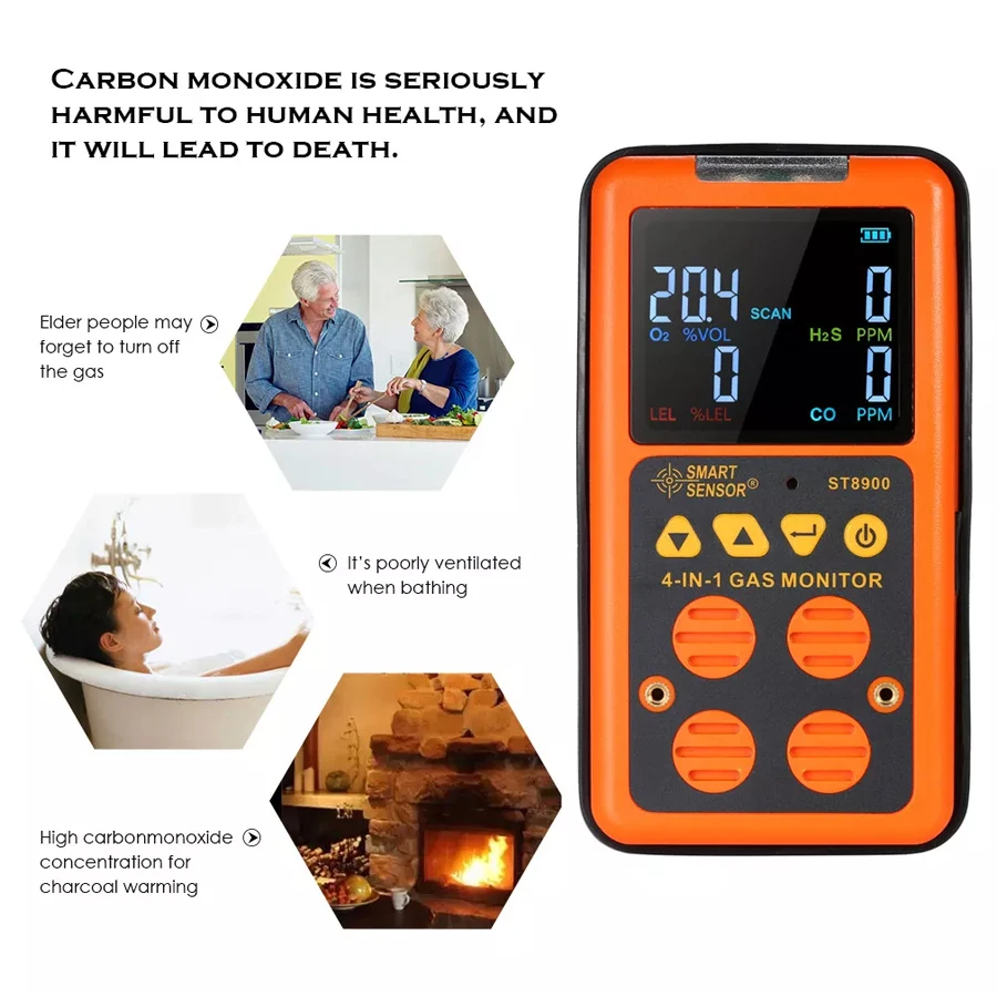 St8900 Digital Gas Detector Portable 4 In1 Multi Gas Monitor O2 H2s Co ...