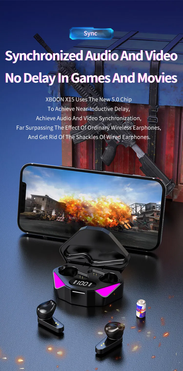 X15 TWS Earphones - Low Latency Gaming Headset with Mic