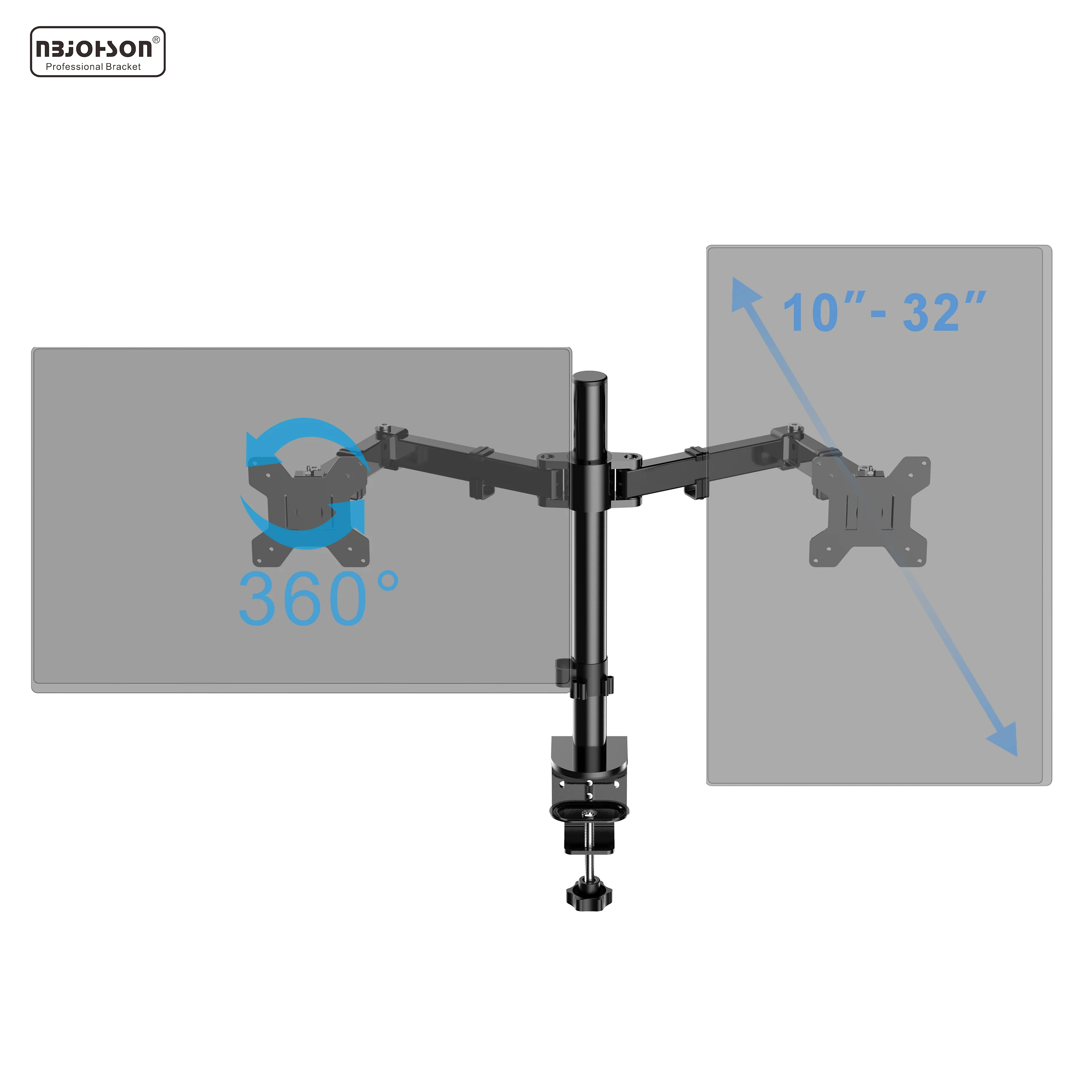 360 Degrees Fully Adjustable Dual Monitor Brackets Desk Mount Dual ...