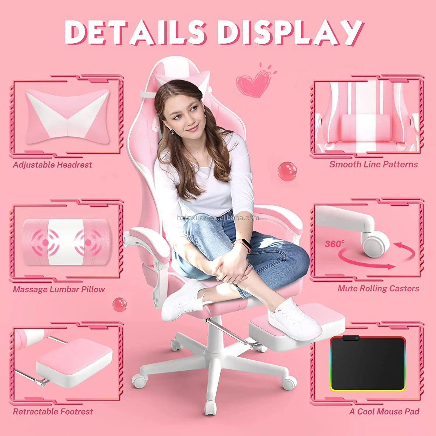 Cheap Pink Cute Kawaii Gaming Chair Rabbit Ears Office Computer Chair ...