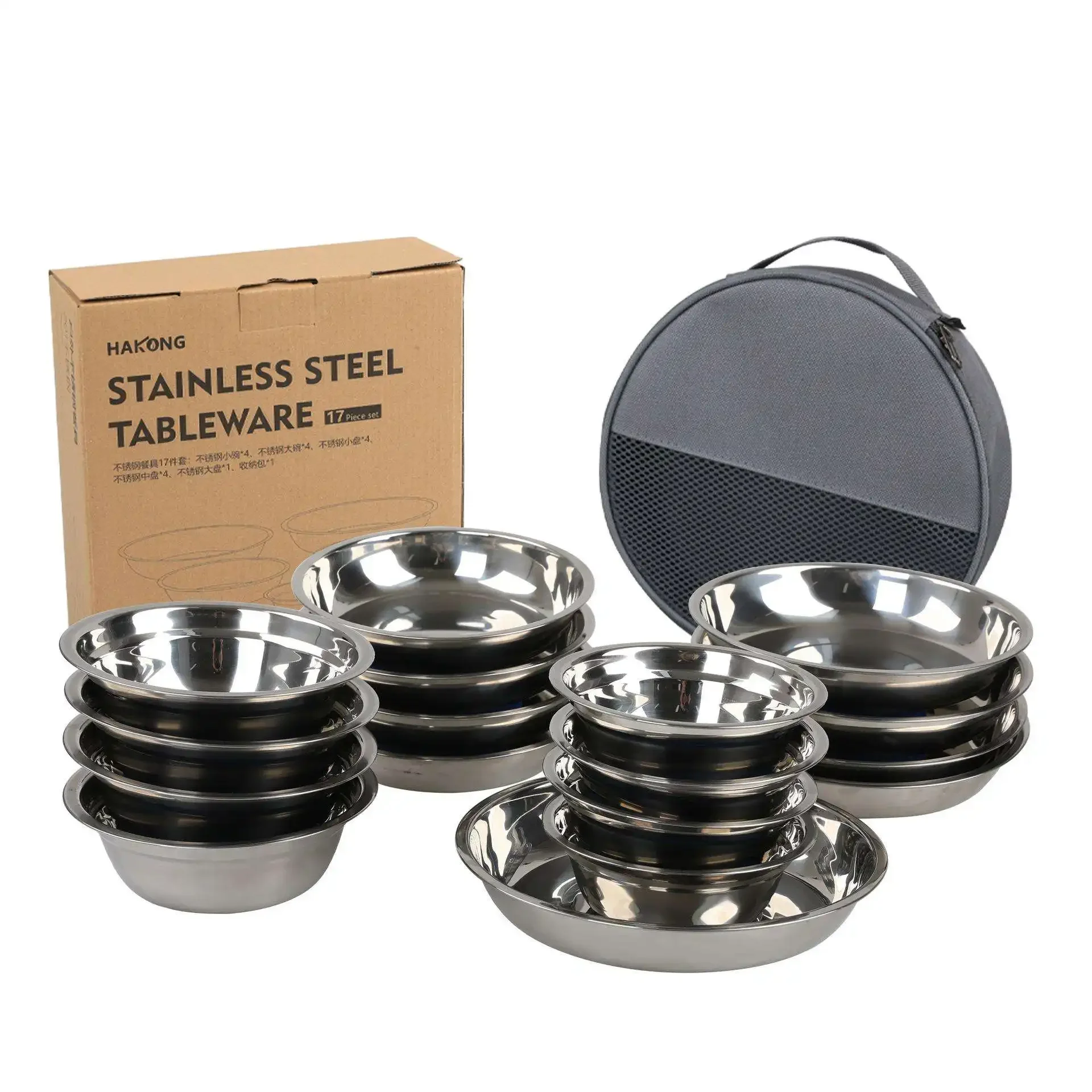 Outdoor Stainless Steel Dinner Plate And Bowl Set Camping Barbecue ...