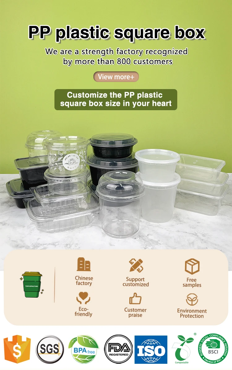 Disposable Clear Black Square Plastic Food Containers