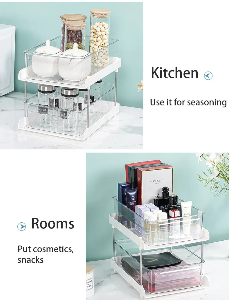 2 Tier Drawable Sliding Storage Holders Racks Transparent Kitchen ...