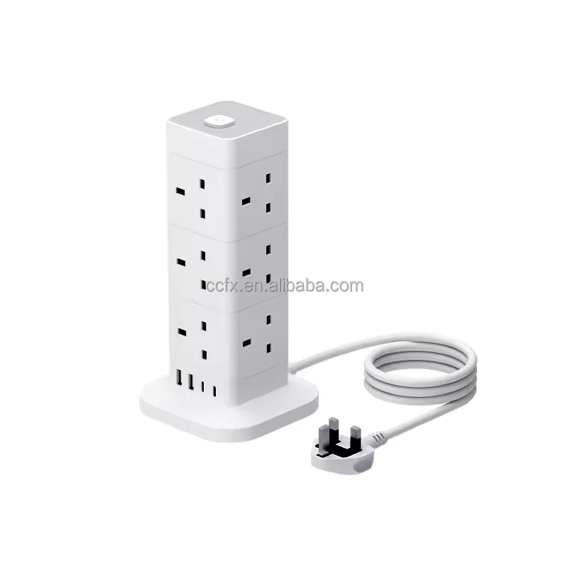 8 Way UK Power Tower Strip Socket /Tower Extension Lead Power Strip ...