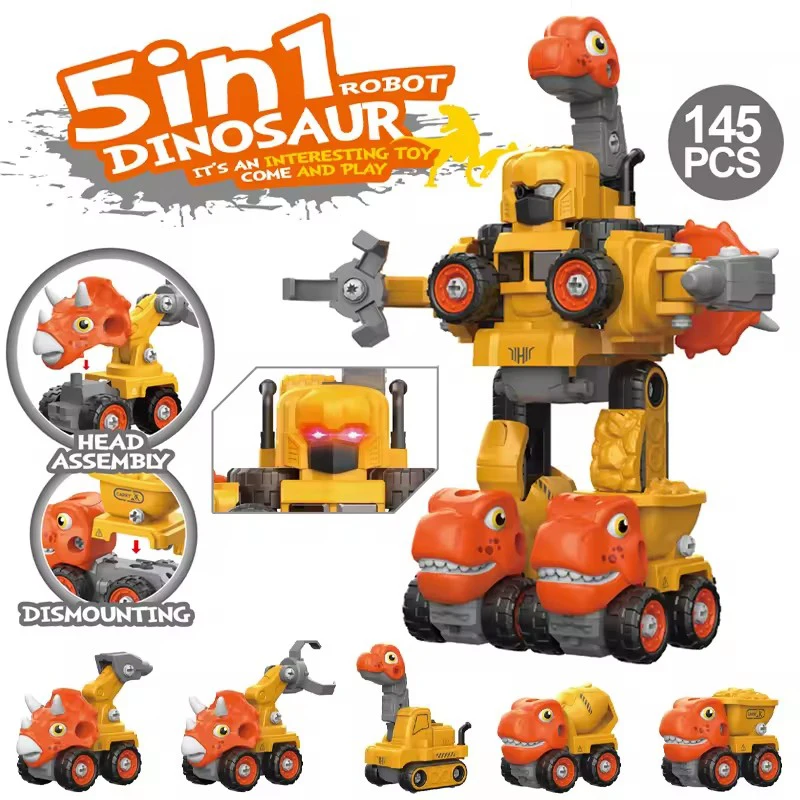Educational Diy Assembly 5 In 1 Deformable Dinosaur Robot Toy For Kids ...
