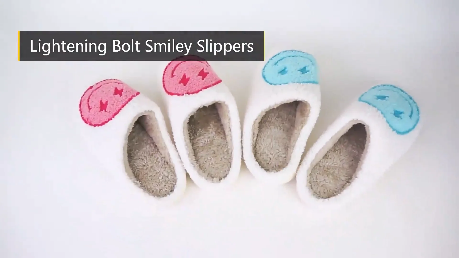 New Lightning Bolt Eyes Smiley Face Women House Happy Face Slippers ...