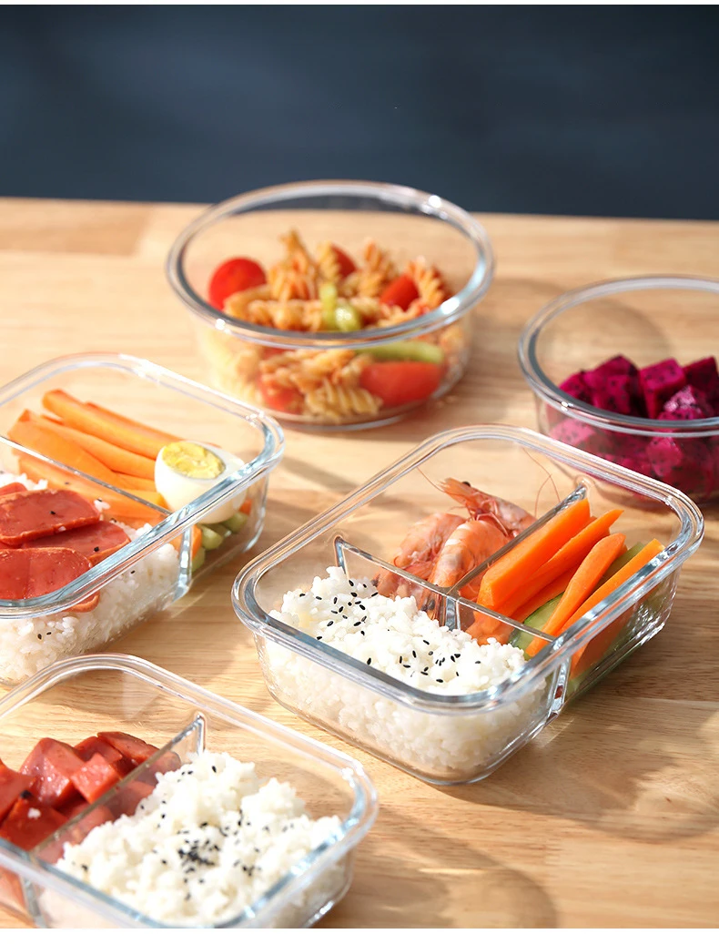 Rectangular Glass Food Container with Separate for School Microwave ...