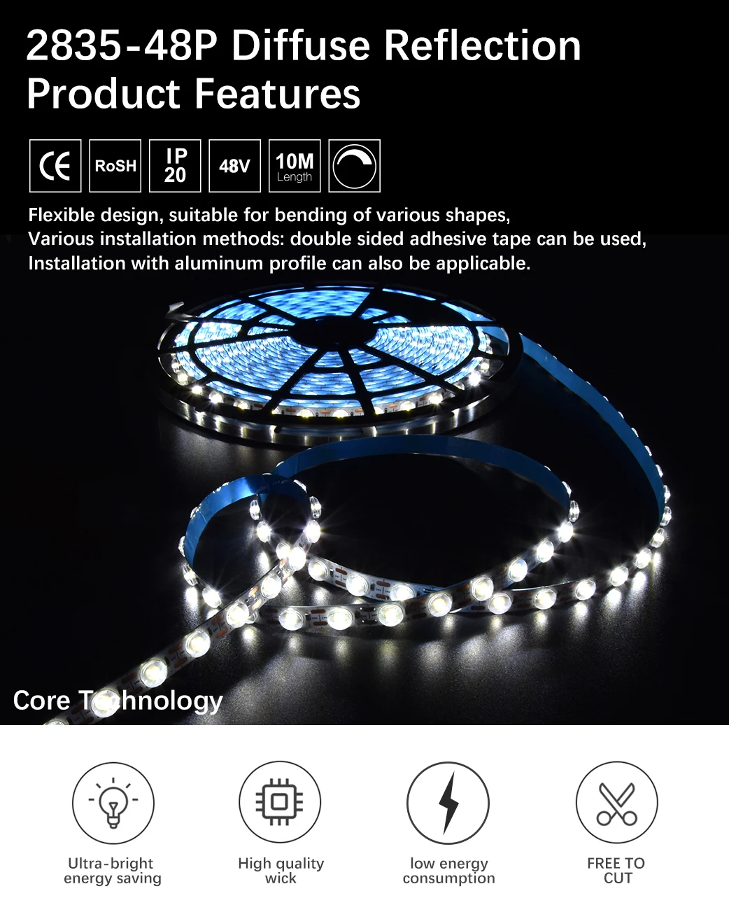 Led Diffuse Soft Light Strip Dc 24v Smd2835 Led Strip Lights For Home ...