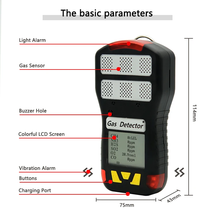 Portable Multi Gas Detector Co H2s O2 Ch4 Co2 Test Meter Multi 5 Gas ...