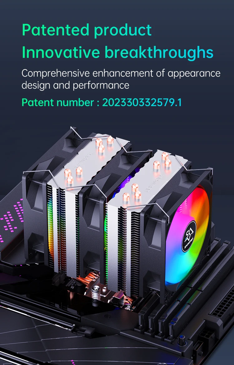 SNOWMAN 90mm RGB CPU Cooler with 3 Fans, 6 Heatpipes, LGA1200/AM4 ...
