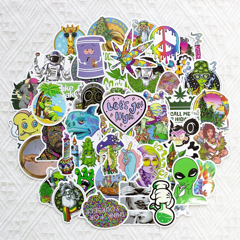 50pcs Funny Characters Leaves Weed Smoking Stickers For Laptop ...