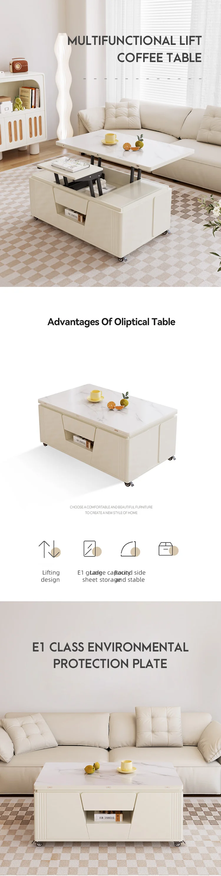 Living Room Small Apartment Multifunctional Cream Style Lifting White ...