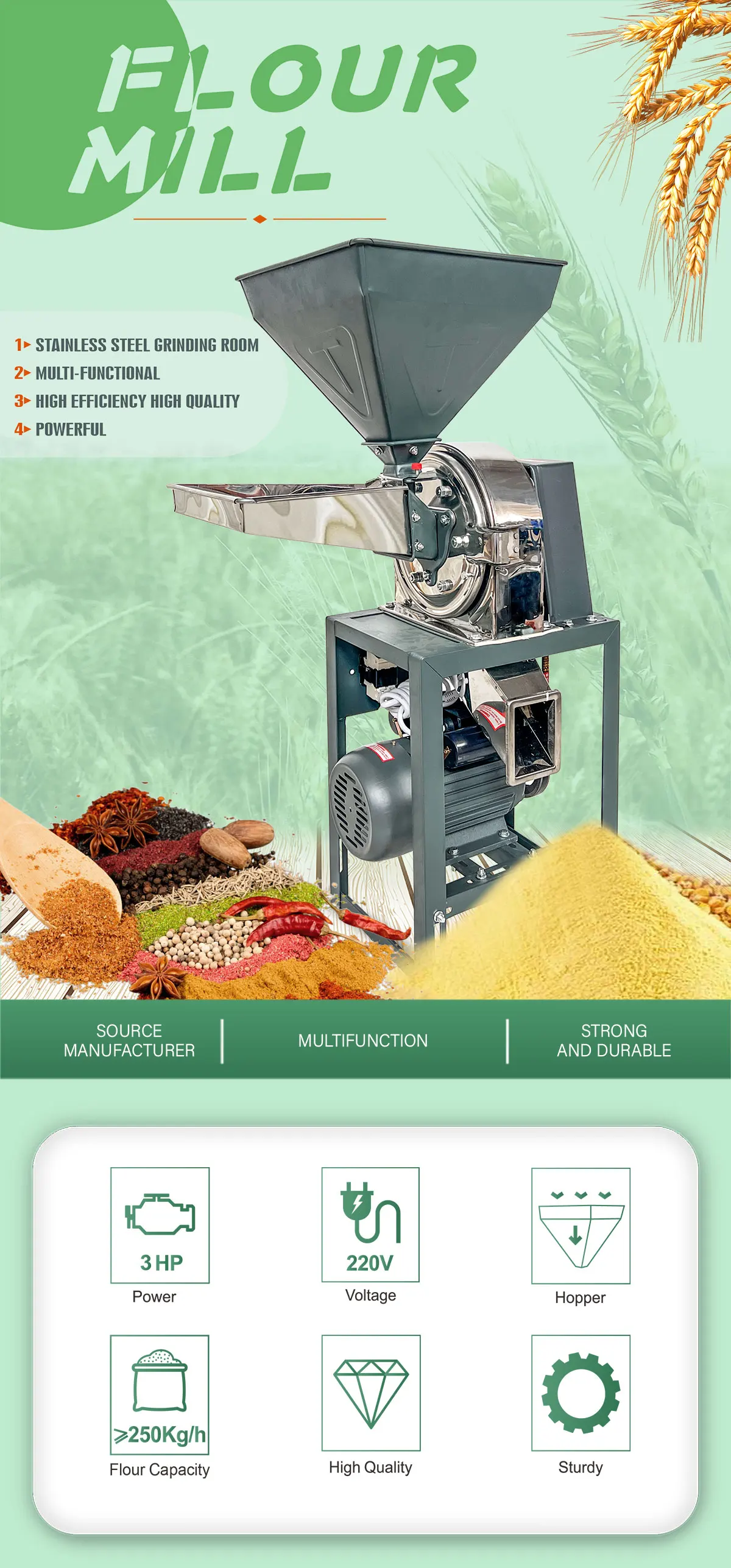 Backbone Machinery Stainless Steel Chili Flour Milling Machine