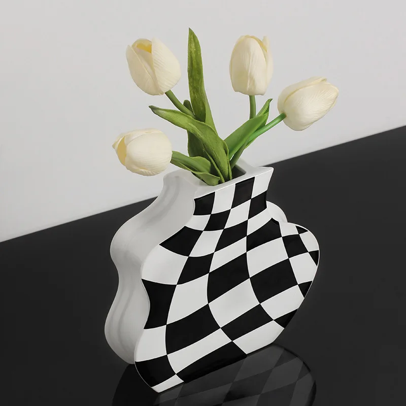 Modern Handmade Ceramic Simple Checkerboard Vase For Living Room Or ...